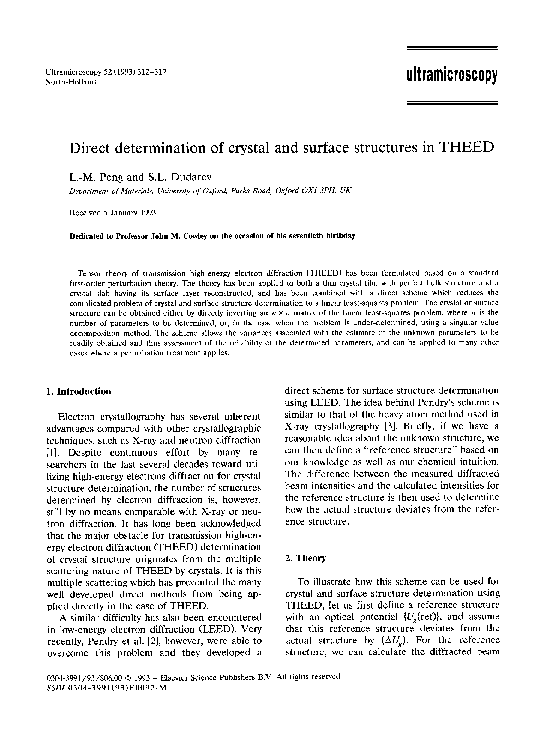 (PDF) Direct determination of crystal and surface structures in THEED