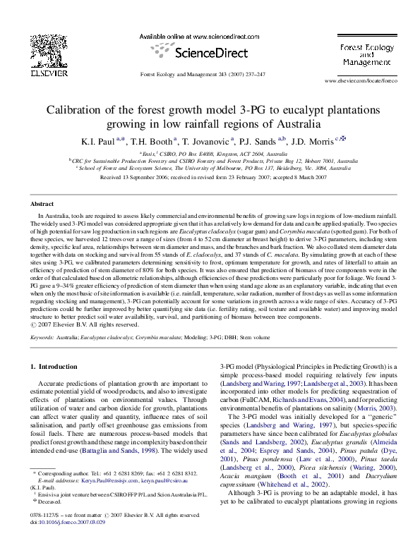 (PDF) Calibration of the forest growth model 3-PG to eucalypt ...