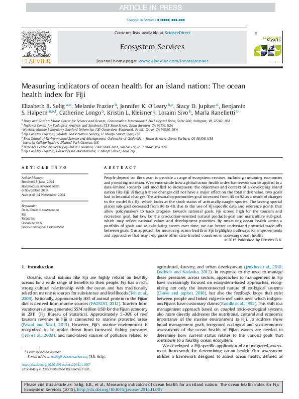 (PDF) Measuring indicators of ocean health for an island nation: The ...