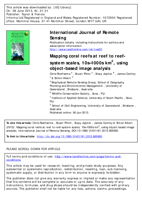 (PDF) Mapping coral reefs at reef to reef-system scales, 10s–1000s km2, using object-based image ...