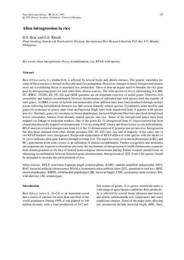 (PDF) Alien introgression in rice