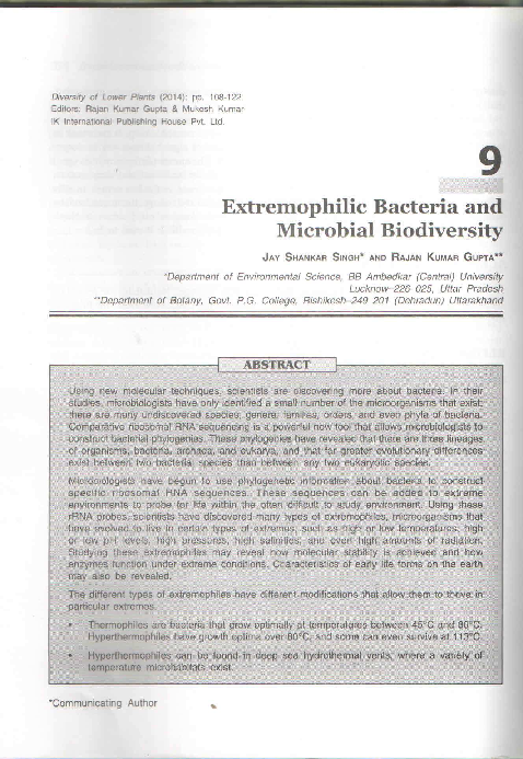 (PDF) Extremophilic Bacteria and Microbial Biodiversity