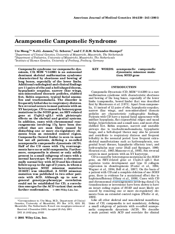 (PDF) Acampomelic campomelic syndrome