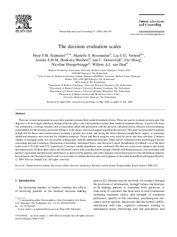(PDF) The decision evaluation scales | Ute Moog - Academia.edu