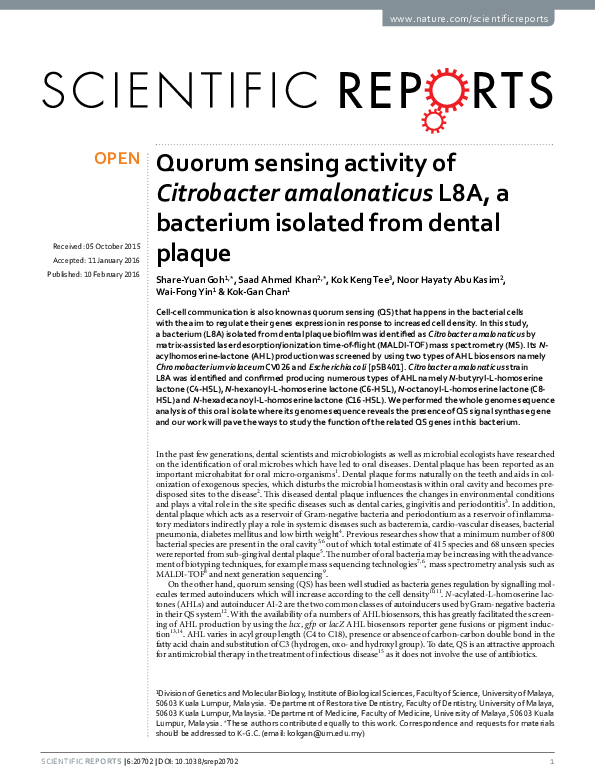 (PDF) Quorum Sensing in Citrobacter amalonaticus L8A