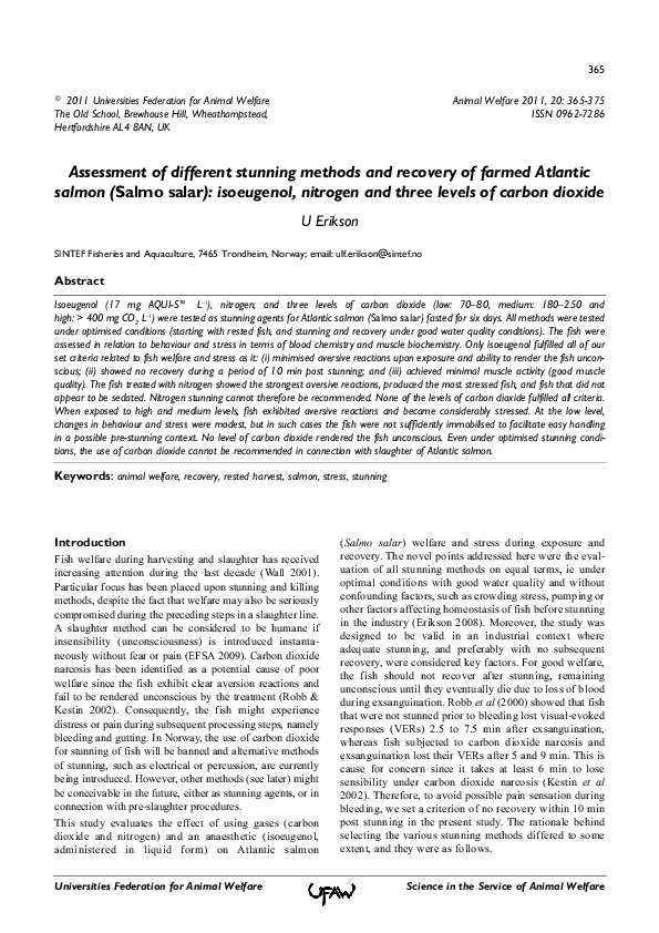 Assessment of different stunning methods and recovery of farmed ...