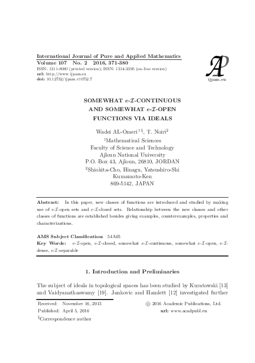 (PDF) SOMEWHAT e-I-CONTINUOUS AND SOMEWHAT e-I-OPEN FUNCTIONS VIA IDEALS