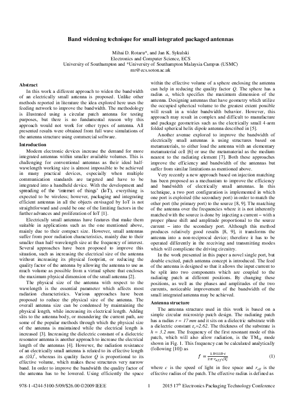 Band Widening Technique For Small Integrated Packaged Antennas