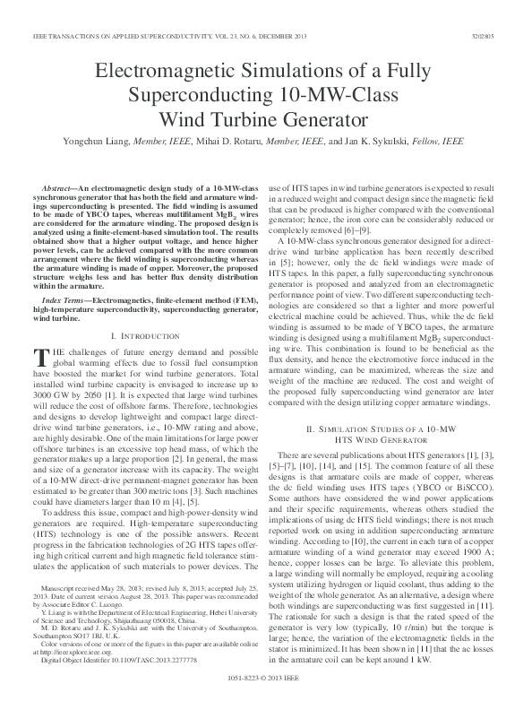 Electromagnetic Simulations Of A Fully Superconducting 10 Mw Class Wind