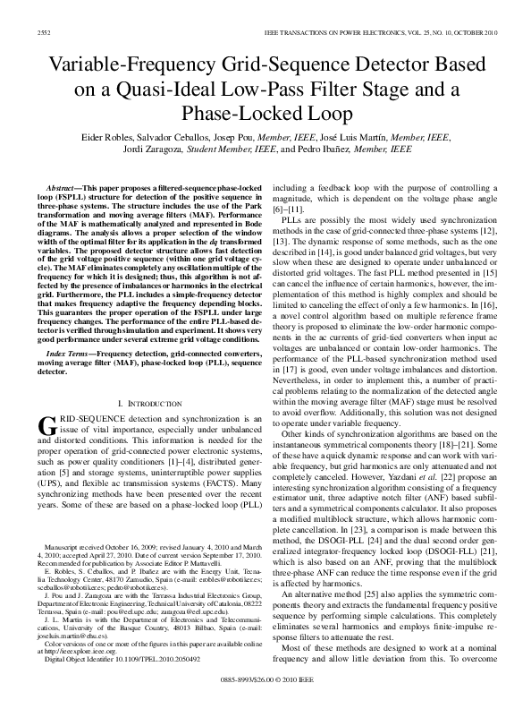 (PDF) Variable-Frequency Grid-Sequence Detector Based on a Quasi-Ideal Low-Pass Filter Stage and ...