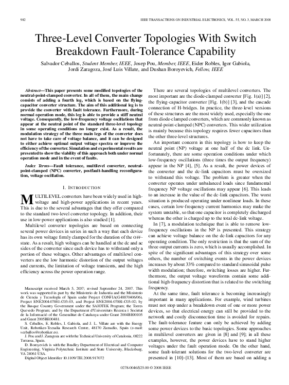 (PDF) Three-Level Converter Topologies With Switch Breakdown Fault-Tolerance Capability