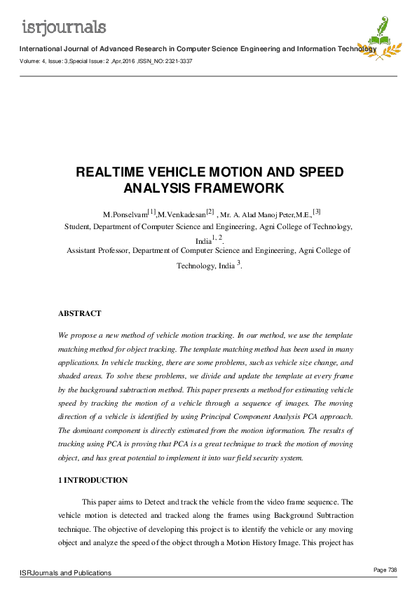 (PDF) REALTIME VEHICLE MOTION AND SPEED ANALYSIS FRAMEWORK