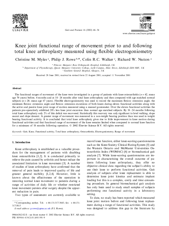 (PDF) Knee joint functional range of movement prior to and following ...