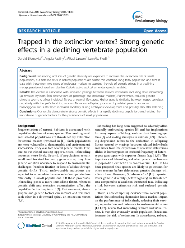 (PDF) Trapped in the extinction vortex? Strong genetic effects in a ...