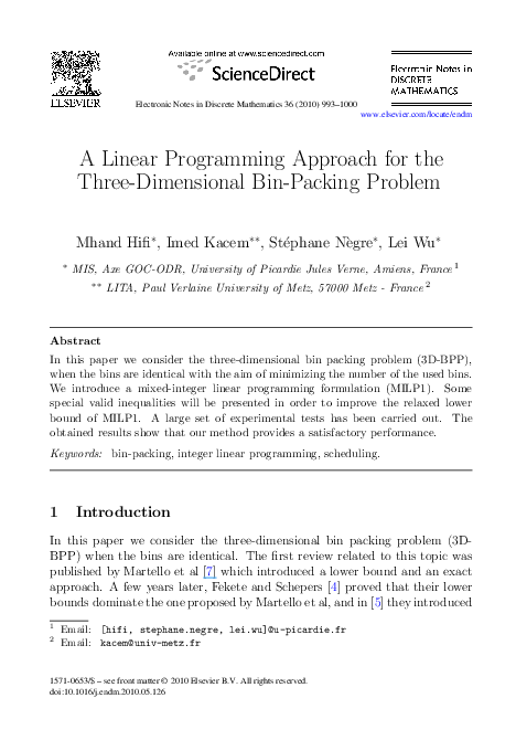 (PDF) A Linear Programming Approach for the Three-Dimensional Bin ...
