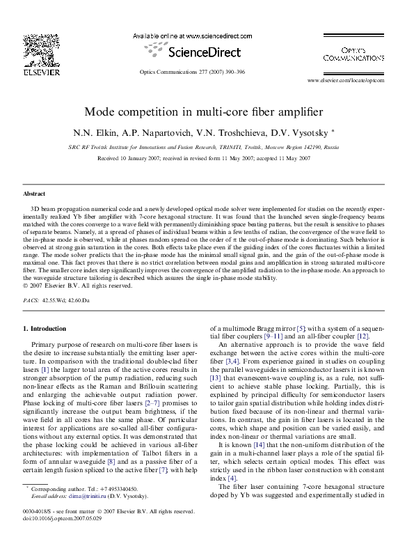 (PDF) Mode competition in multi-core fiber amplifier