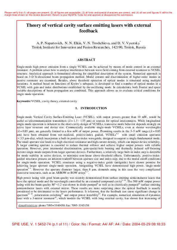 (PDF) Theory of vertical cavity surface emitting lasers with external ...