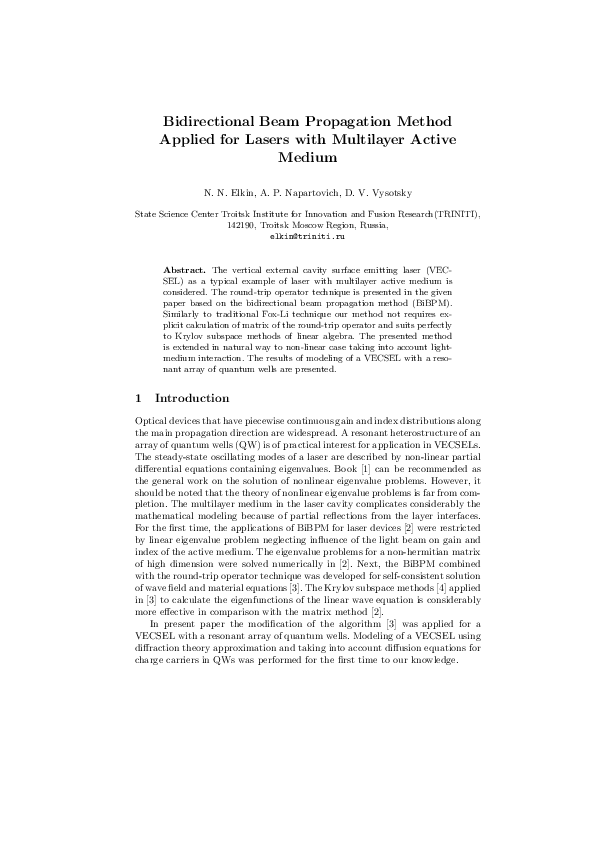 (PDF) Bidirectional Beam Propagation Method Applied for Lasers with Multilayer Active Medium