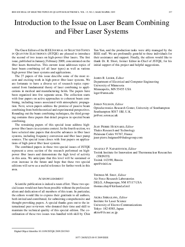 (PDF) Introduction to the Issue on Laser Beam Combining and Fiber Laser ...