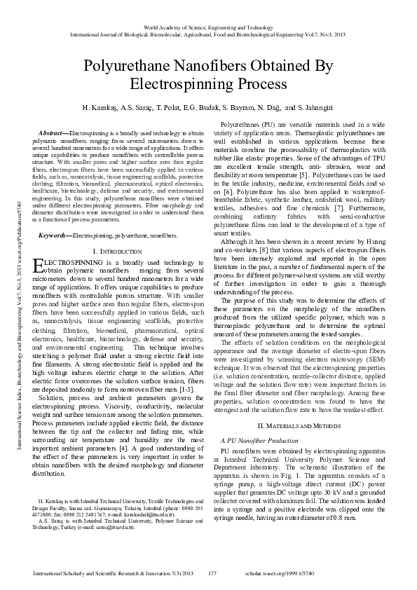(PDF) Polyurethane Nanofibers Obtained By Electrospinning Process