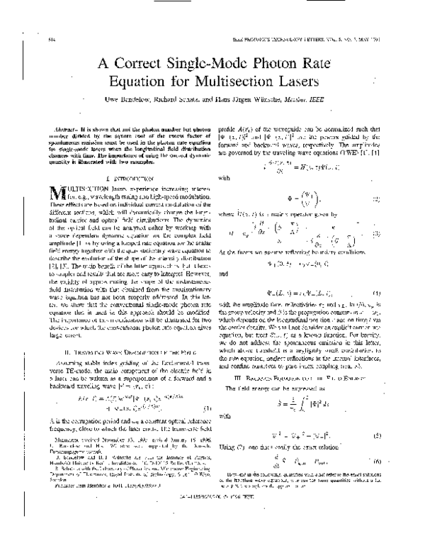 (PDF) A correct single-mode photon rate equation for multisection lasers