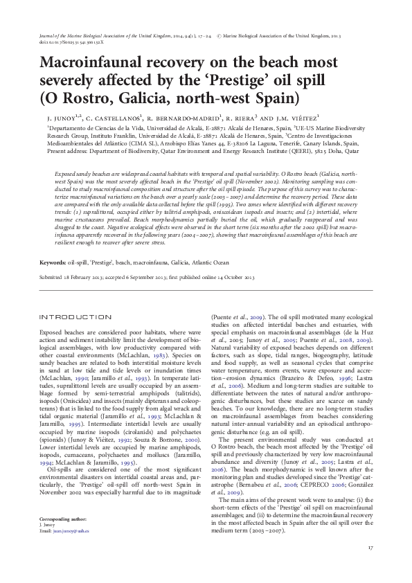 (PDF) Biological impacts of oil pollution and cleaning in the intertidal zone of exposed sandy ...