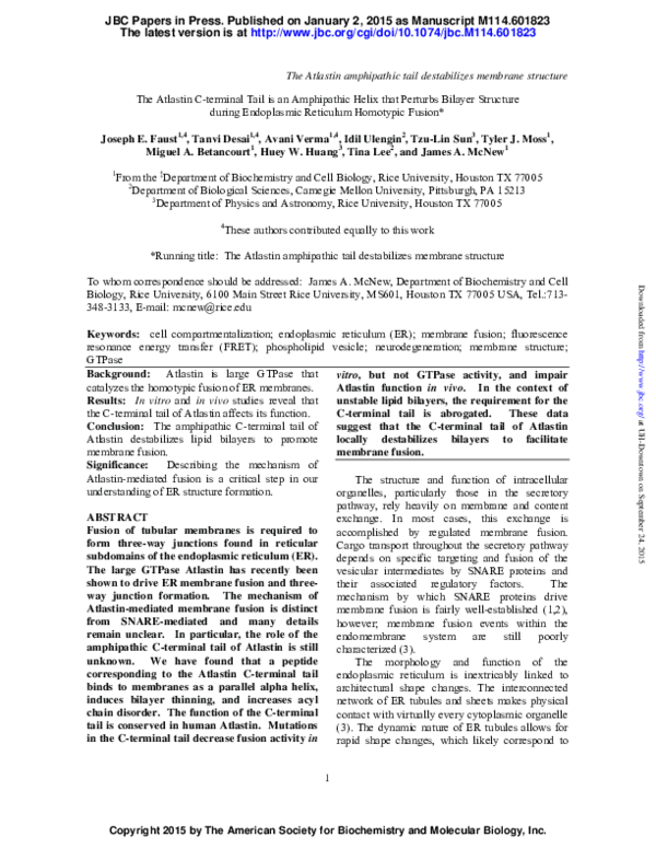 (PDF) The Atlastin C-terminal Tail is an Amphipathic Helix that ...