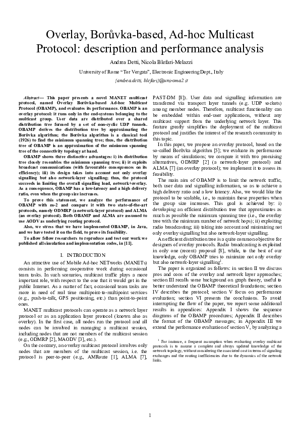 (PDF) Overlay, Borůvka-based, Ad-hoc multicast Protocol: description and performance analysis ...