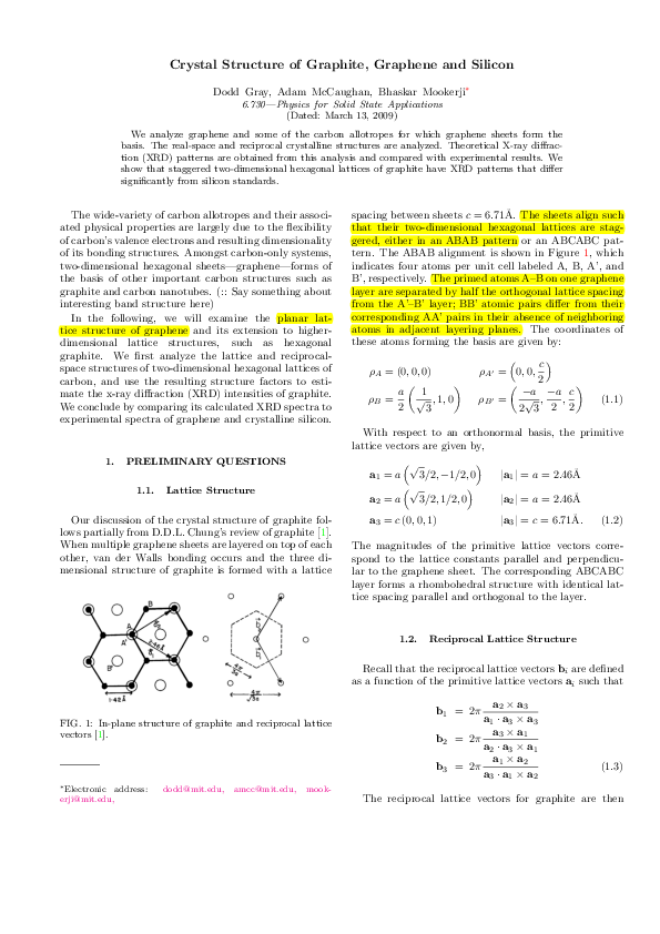(PDF) Crystal Structure of Graphite, Graphene and Silicon