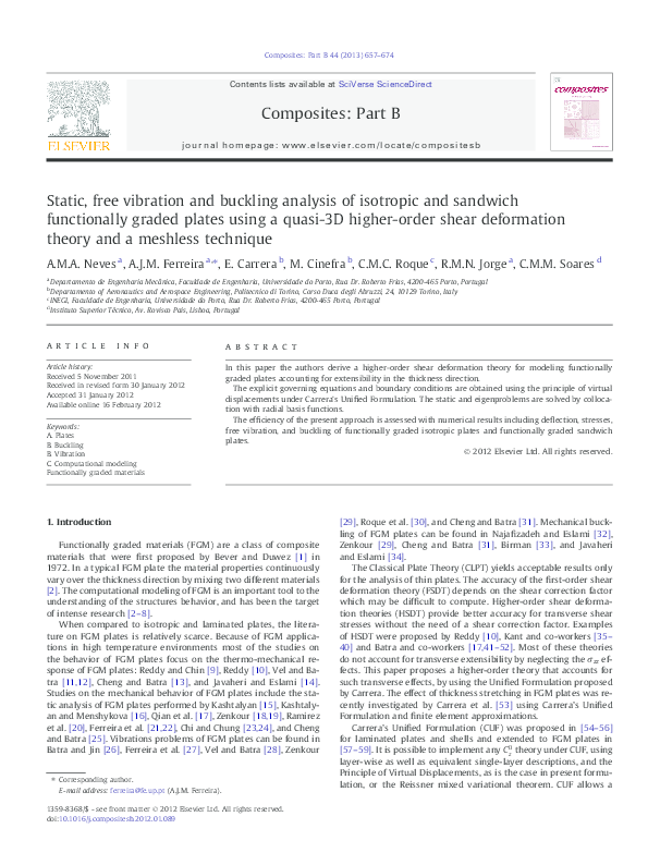 Pdf Static Free Vibration And Buckling Analysis Of Isotropic And Sandwich Functionally Graded