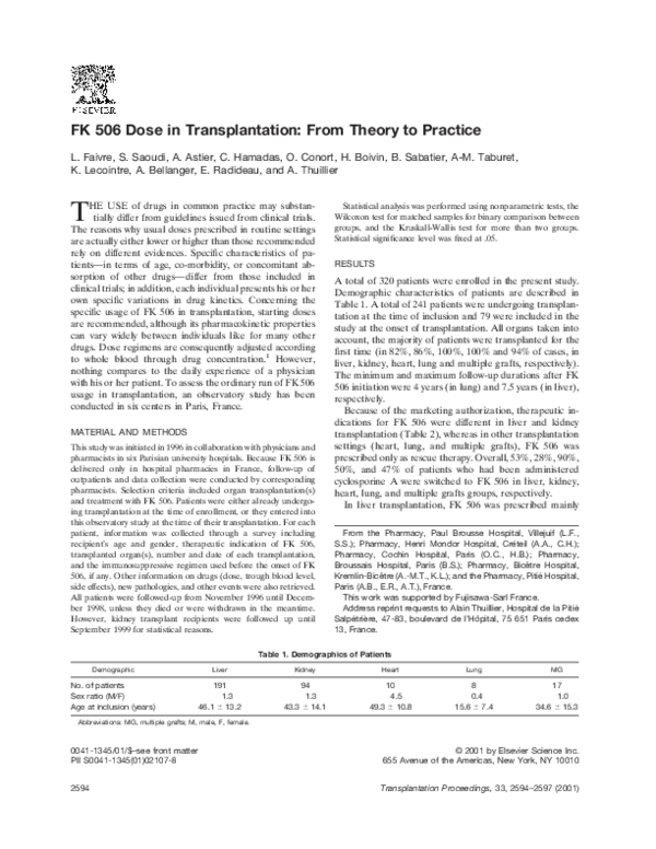 (PDF) FK 506 dose in transplantation: from theory to practice
