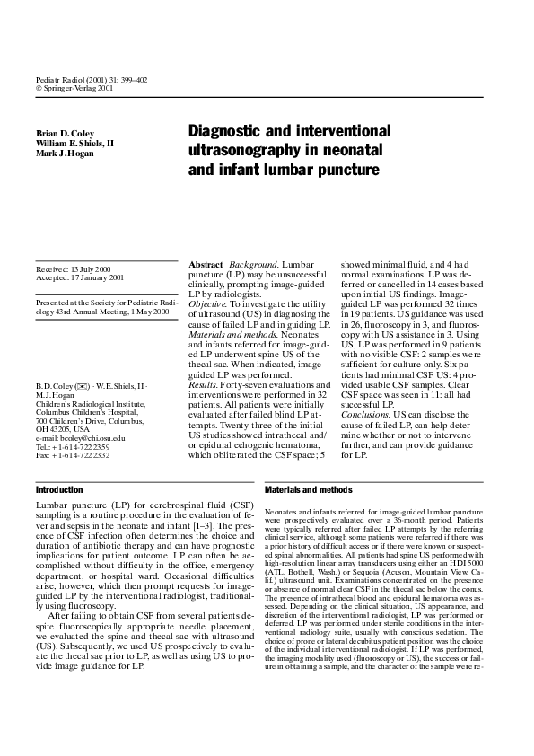 (PDF) Diagnostic and interventional ultrasonography in neonatal and ...