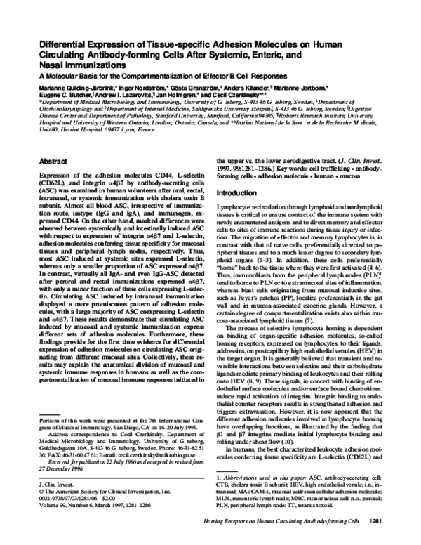 (PDF) Differential expression of tissue-specific adhesion molecules on ...