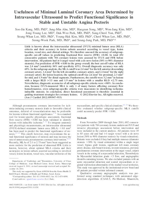 (PDF) Usefulness of Minimal Luminal Coronary Area Determined by ...