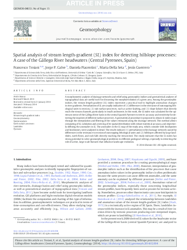 Pdf Spatial Analysis Of Stream Length Gradient Sl Index For Detecting Hillslope Processes A