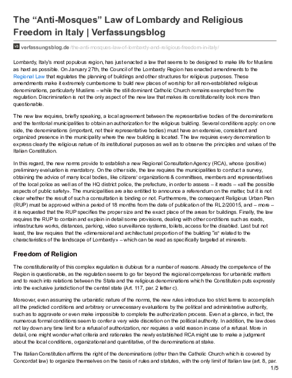(PDF) 2015 The “Anti-Mosques” Law of Lombardy and Religious Freedom in ...