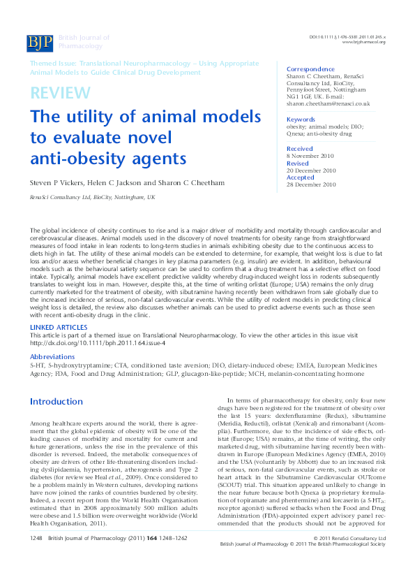 (PDF) The utility of animal models to evaluate novel anti-obesity agents