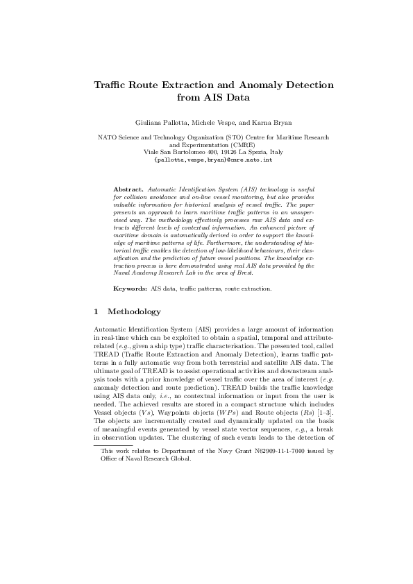 Pdf Traffic Route Extraction And Anomaly Detection Tread Vessel