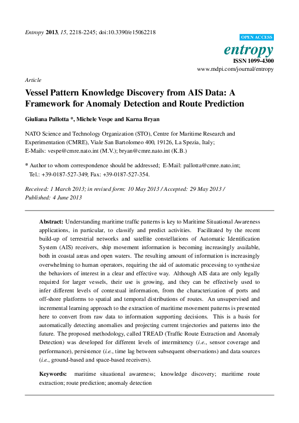 (PDF) Vessel Pattern Knowledge Discovery from AIS Data: A Framework for Anomaly Detection and ...