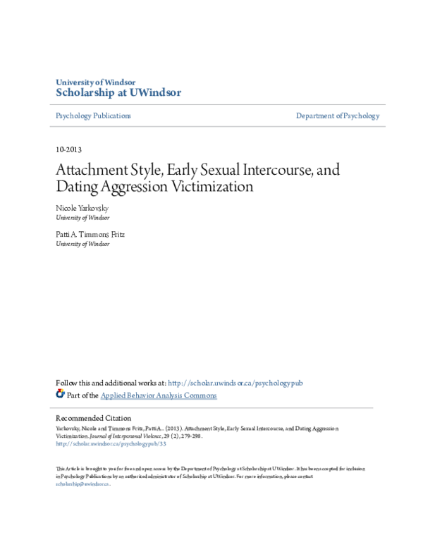 (PDF) Attachment Style, Early Sexual Intercourse, and Dating Aggression Victimization