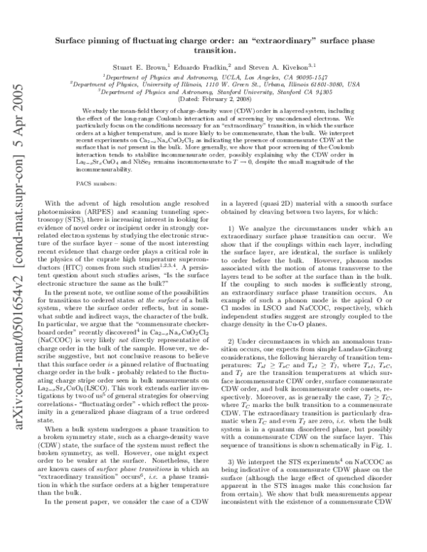 (PDF) Surface pinning of fluctuating charge order: An extraordinary ...