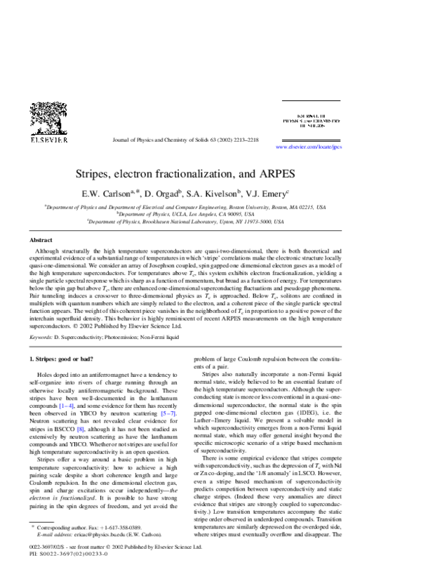 (PDF) Stripes, electron fractionalization, and ARPES