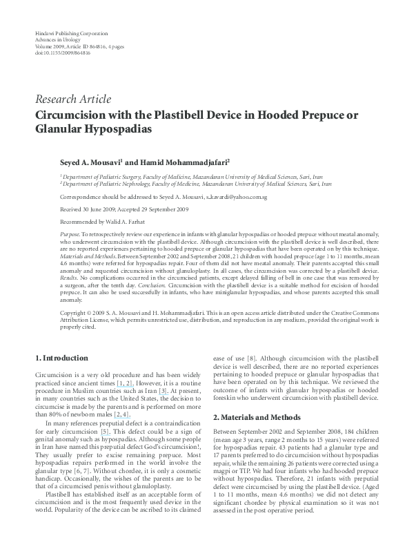 (PDF) Circumcision with the Plastibell Device in Hooded Prepuce or ...