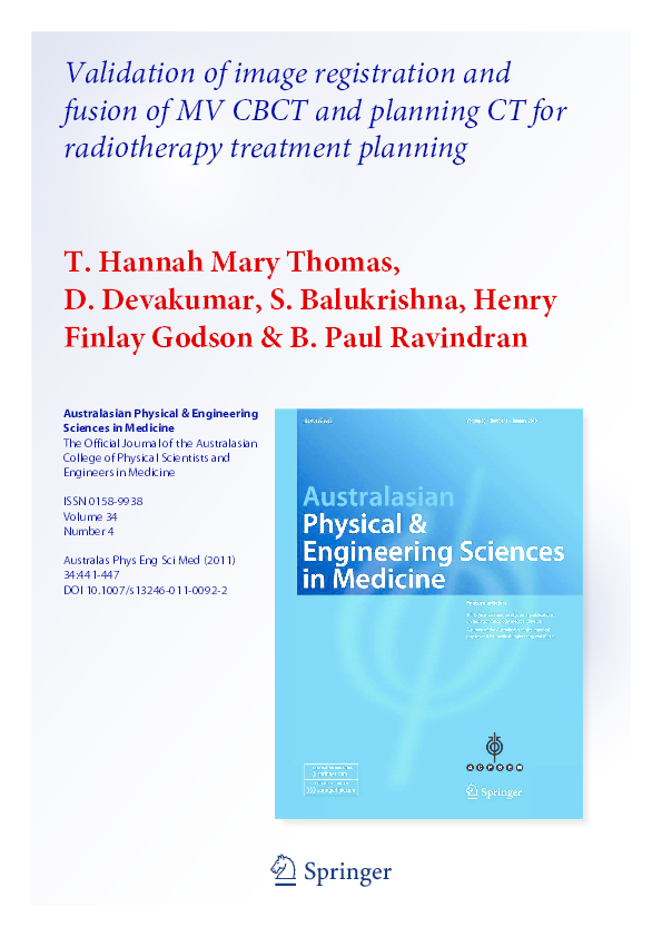 (PDF) Validation of image registration and fusion of MV CBCT and ...