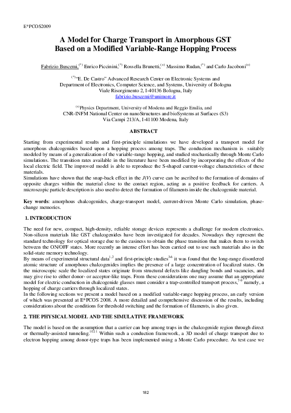 (PDF) A Model for Charge Transport in Amorphous GST Based on a Modified ...
