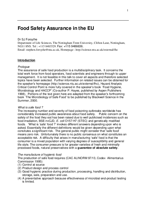 (PDF) Food safety Assurance in the EU