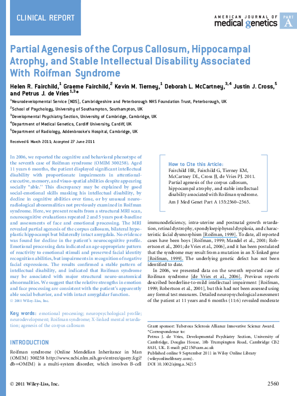 (PDF) Partial agenesis of the corpus callosum, hippocampal atrophy, and ...
