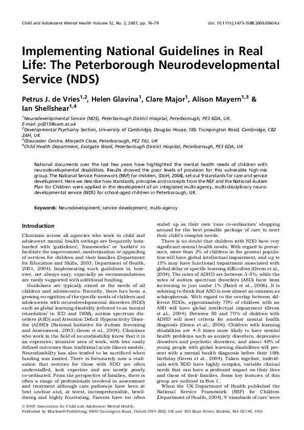 (PDF) Implementing National Guidelines in Real Life: The Peterborough ...