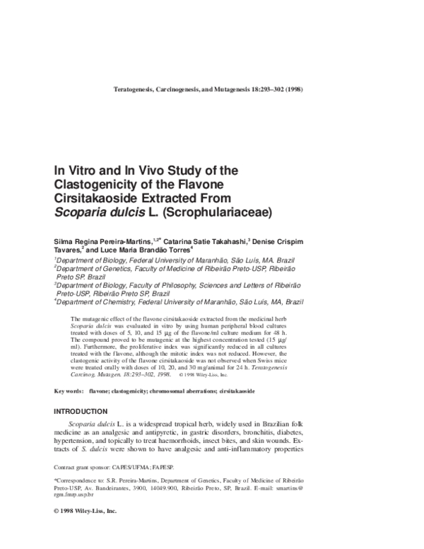 (PDF) In vitro and in vivo study of the clastogenicity of the flavone ...