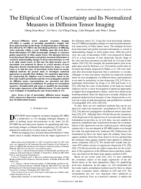 (PDF) The Elliptical Cone of Uncertainty and Its Normalized Measures in Diffusion Tensor Imaging
